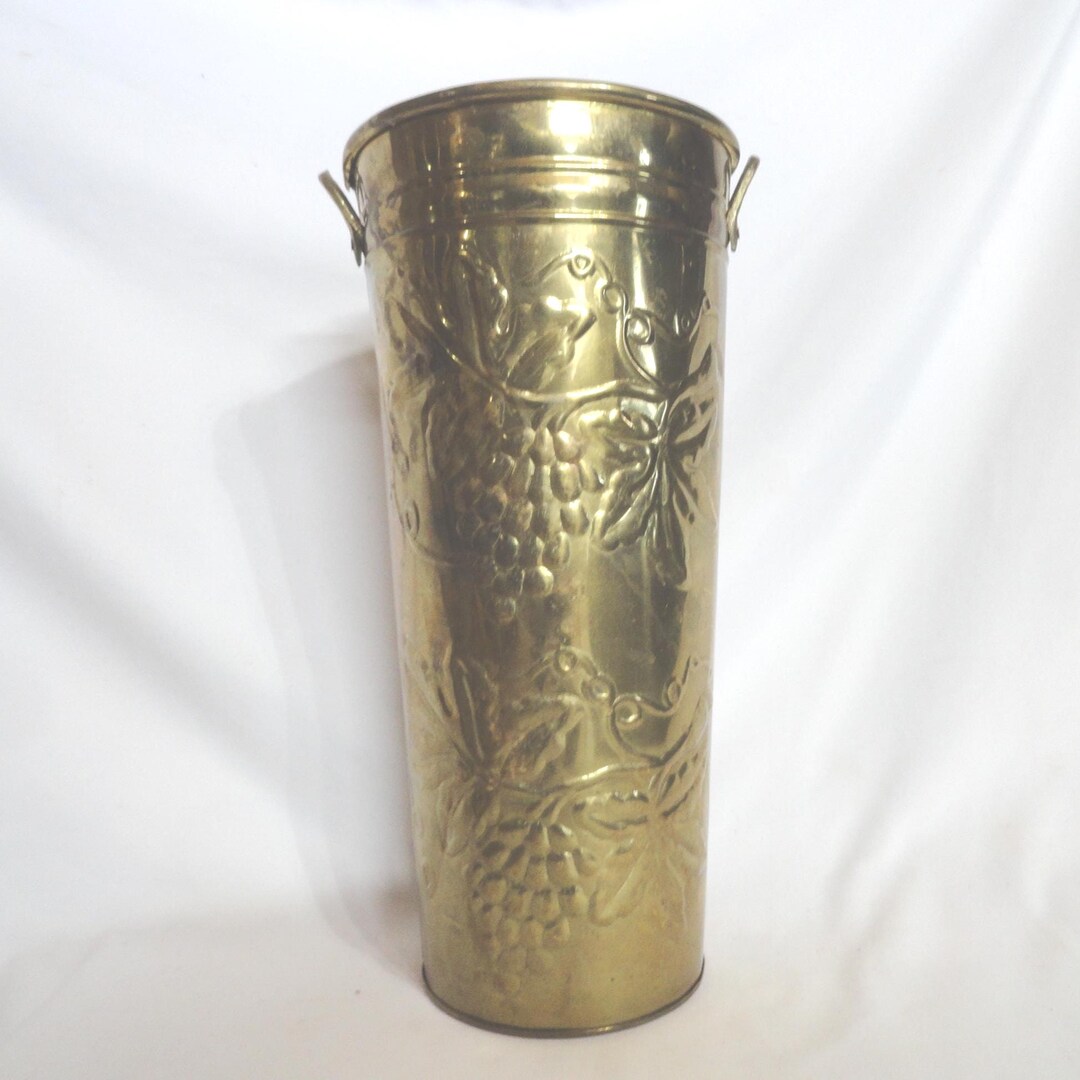 Vintage Embossed Brass Vase, Wine Chiller, Tall With Grapes & Vines ...