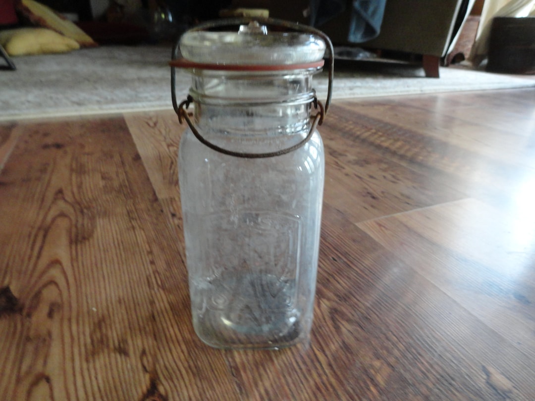 Antique ACME Fruit Canning Jar Square Clear Mason Bail Closure 1920s ...