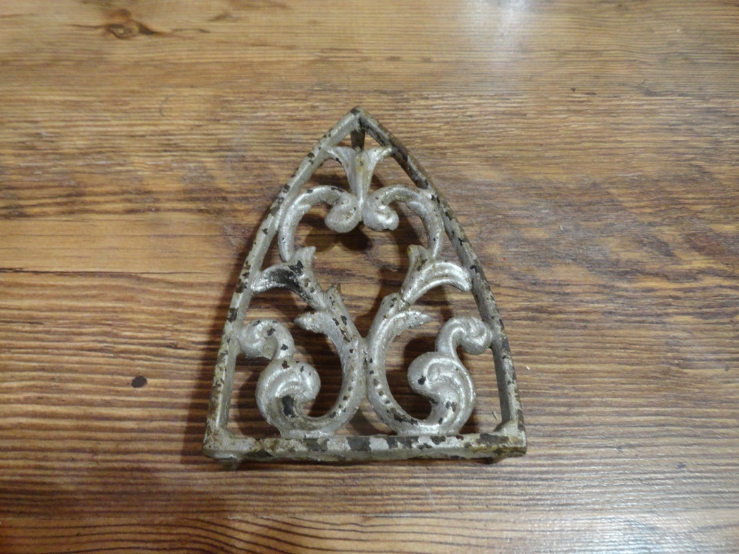 Antique Cast Iron Clothes Iron Rest Trivet Footed Silver & Rusty ...