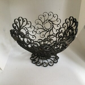 Vintage Black Metal Scroll Design Pedestal Bowl Spanish American or ...