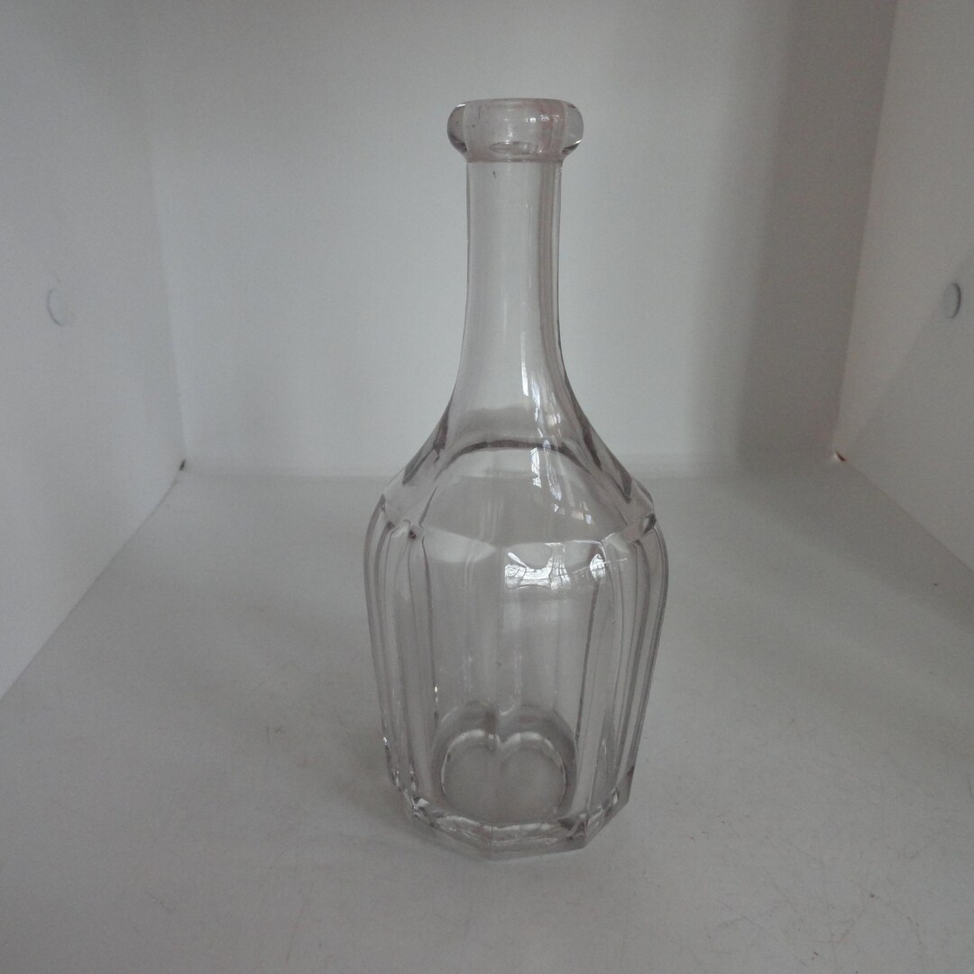 Vintage Fat Bottom Cork Top Bottle Clear Glass Small Paneled Heavy ...