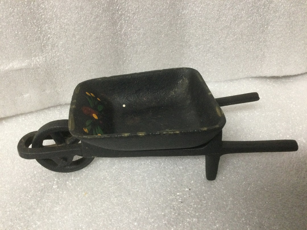 Vintage Miniature Black Cast Iron Wheelbarrow Mini Gardener 1950s to ...