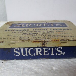Vintage Gray & Blue Sucrets Tin Antiseptic Throat Lozenges Tin Small ...