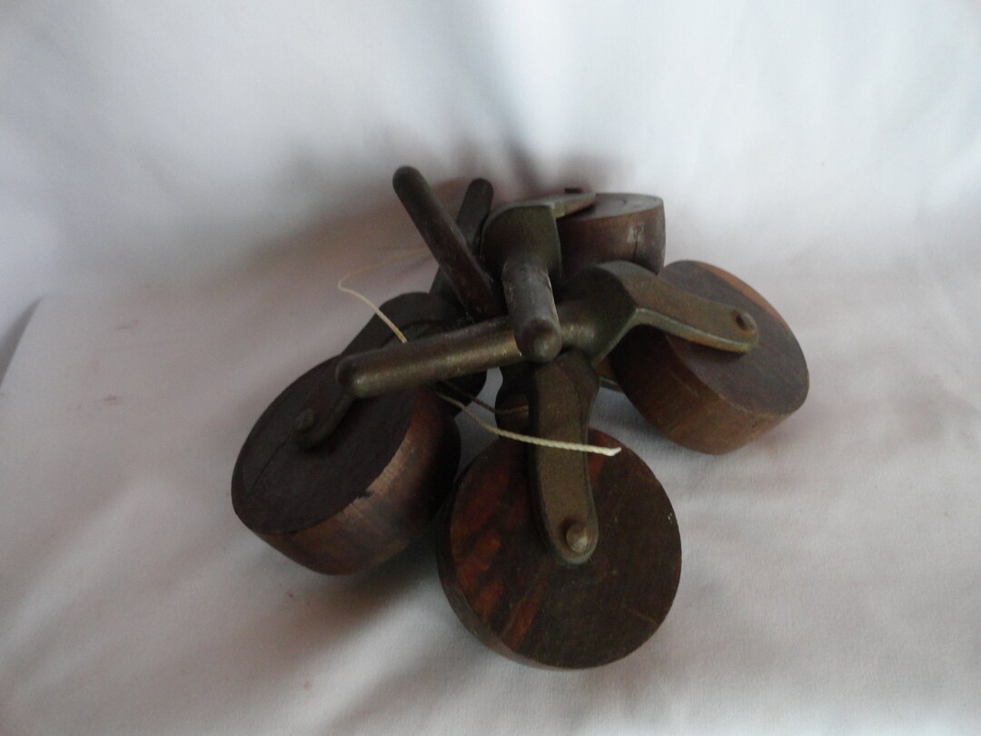 Antique Wood Caster Wheels Cast Iron Large Furniture Repurposing Lot of ...