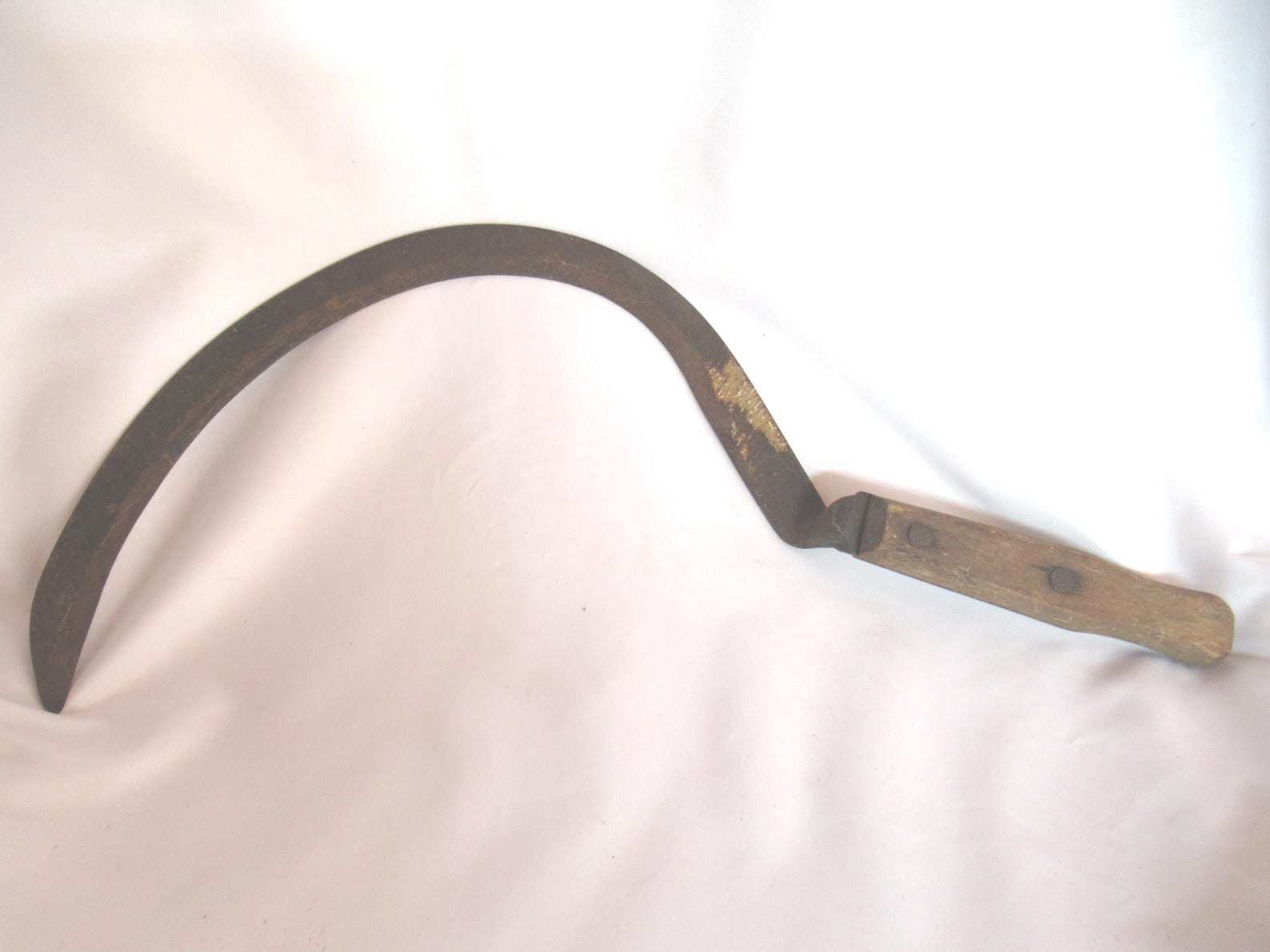 Antique Sickle Hook Rusty Metal Wooden Handle Farm Tool Bagging Hook ...
