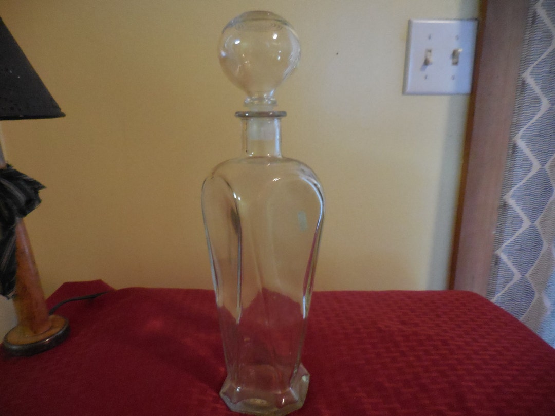 Vintage Tall Clear Glass Decanter & Round Stopper Retro 1969 Barware ...