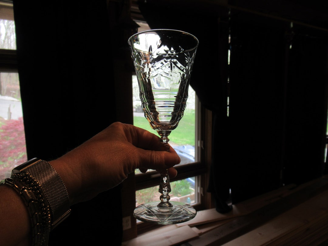 Vintage Libbey Rock Sharpe Artic Rose Stemware Glass Star of David Base ...