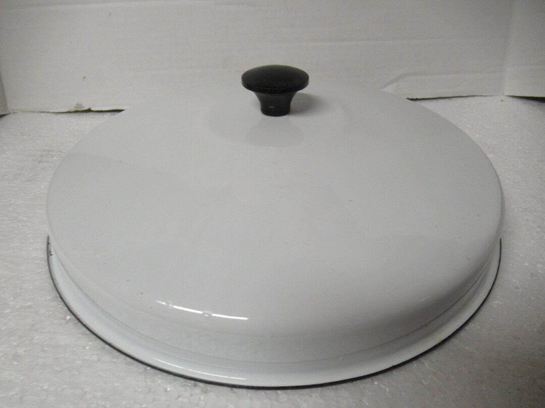 Vintage White & Black Enamel Pan Cover Lid Large Electric Fry Pan ...