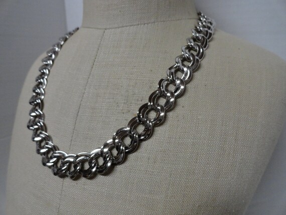 Vintage Monet Double Link Chain Necklace Wide Silver … - Gem