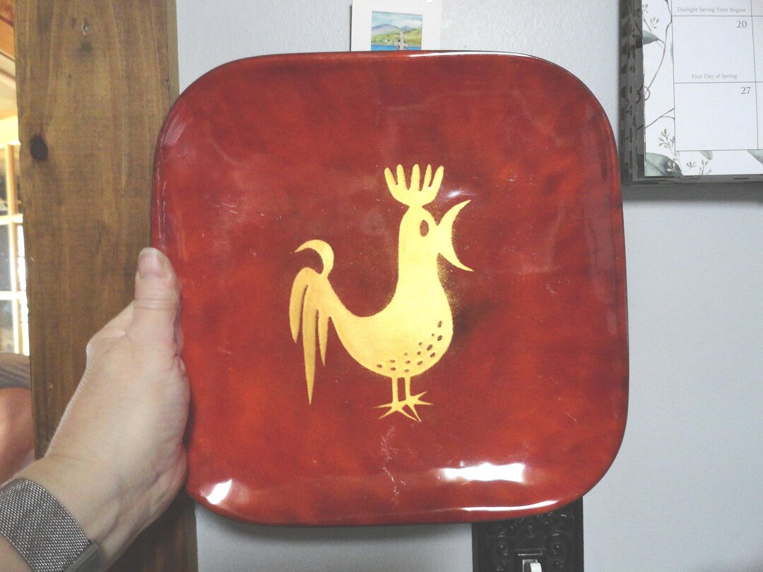 Vintage Bovano Enamel Dish With Rooster, Large Square, 1960s-70s - Etsy