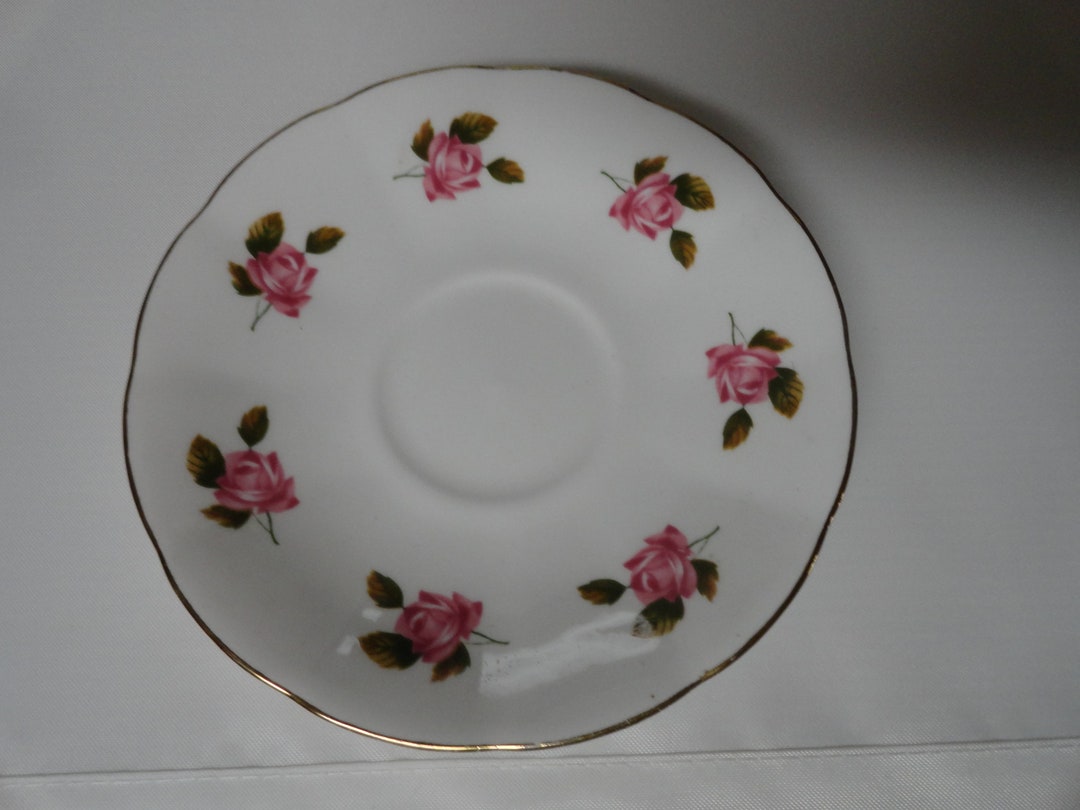 Vintage Elizabethan Flowered Saucer White & Pink Rose Fine Bone China ...