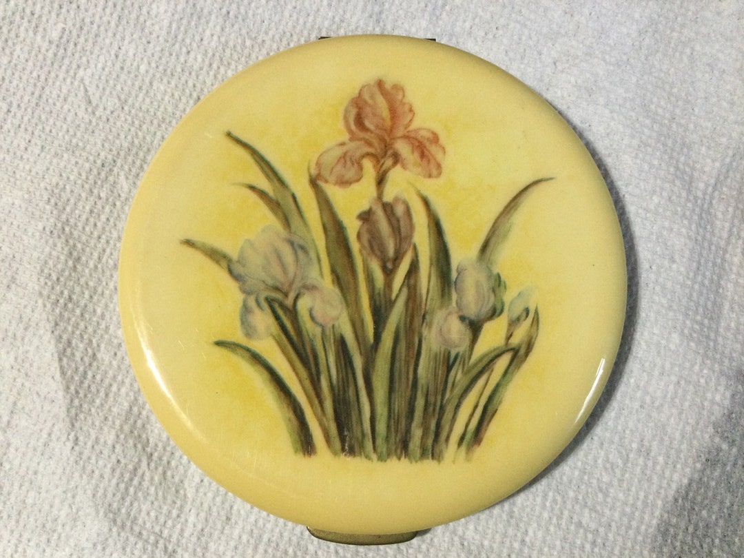 Vintage Rex 5th Avenue Powder Compact Iris Flowers Compact Pink Purple ...
