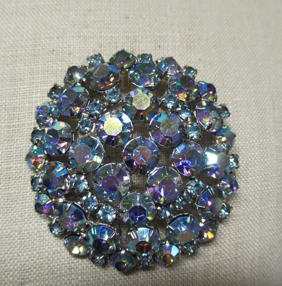 Vintage Blue Rhinestone Pin Iridescent Large Pronged … - Gem