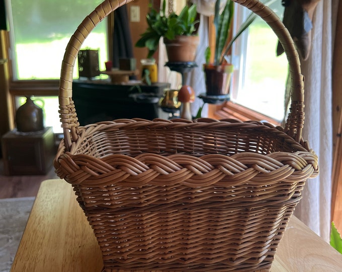 Vintage Wicker Basket Handle Braided Easter Basket 1950s 1960s Small to ...