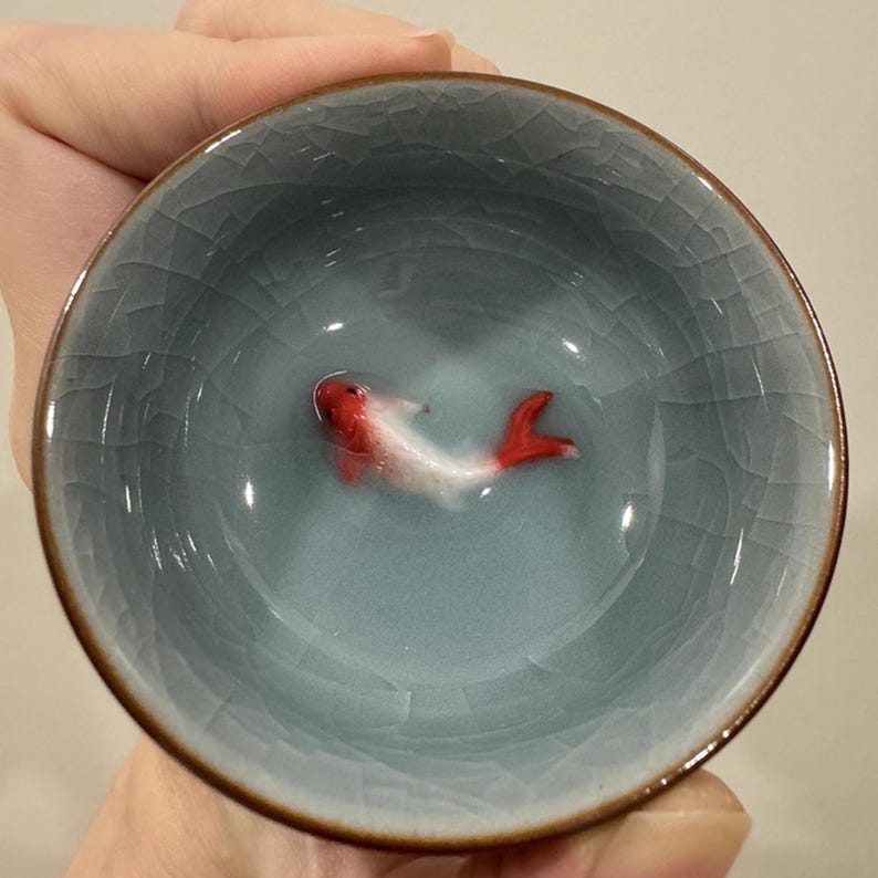 Koi Fish Teacup, 3D Fish Ceramic Gongfu Tea Bowl, Zen Master Cup ...