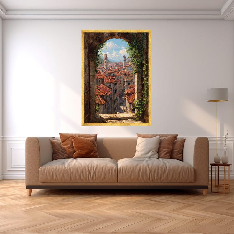 Tuscan Village Canvas Print, Stone Arch View, Mediterranean Wall Art ...