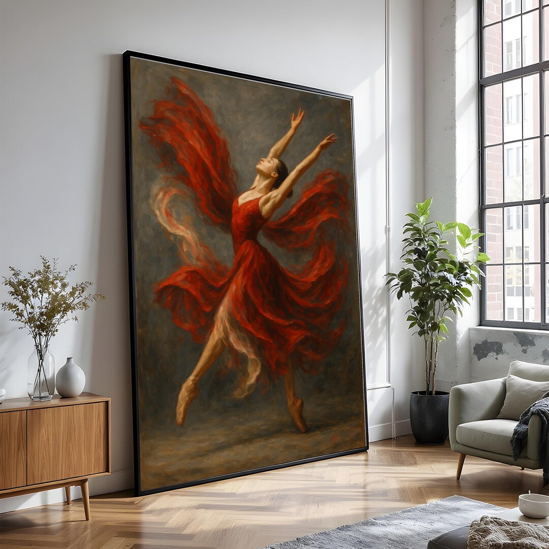 Graceful Ballet Dancer Canvas, Red Dress Dance Art, Elegant Female ...