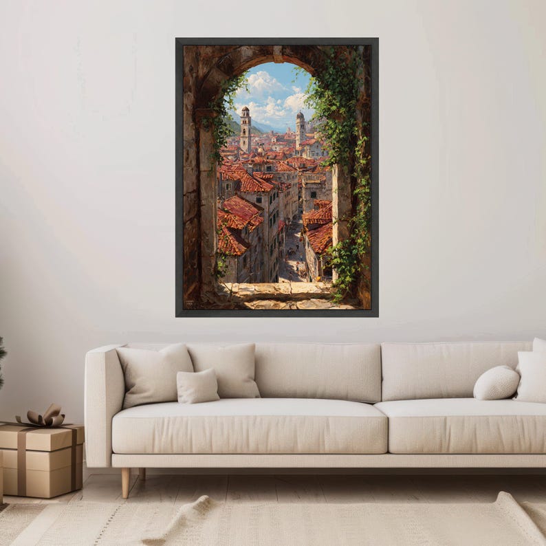 Tuscan Village Canvas Print, Stone Arch View, Mediterranean Wall Art ...