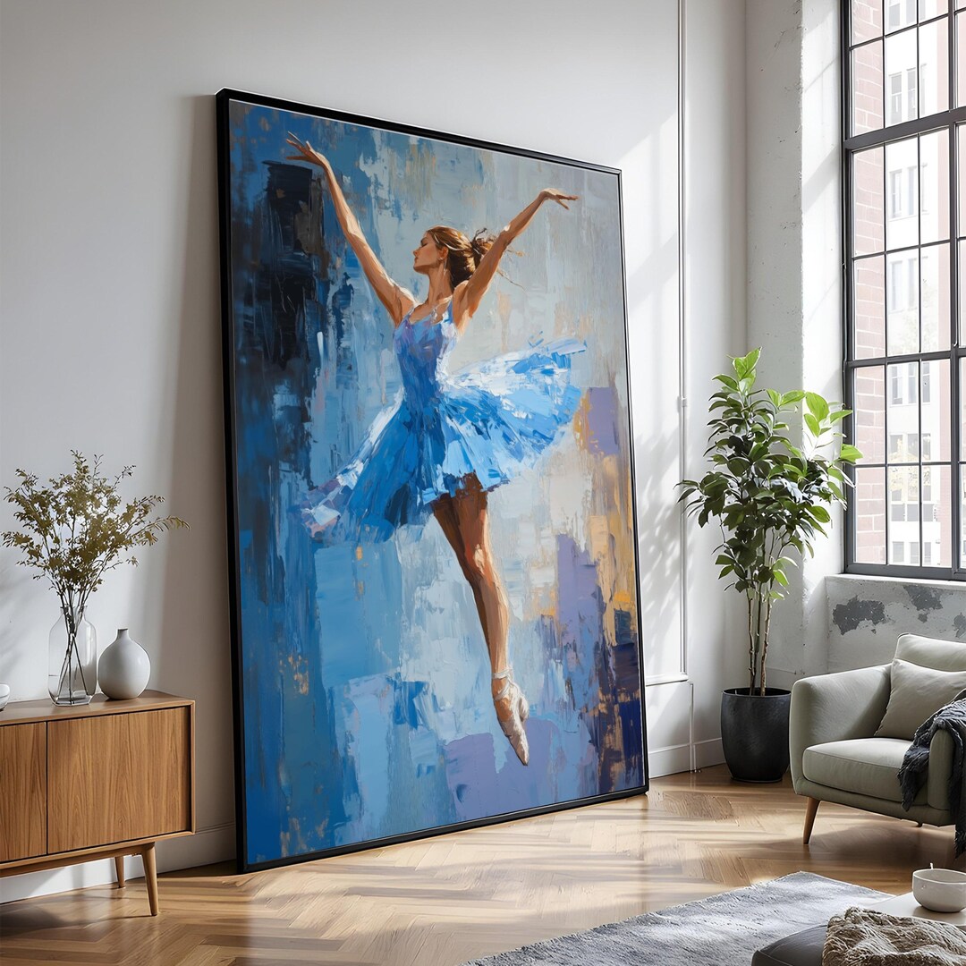 Elegant Ballet Dancer Canvas Wall Art, Blue Tutu Dance Painting ...