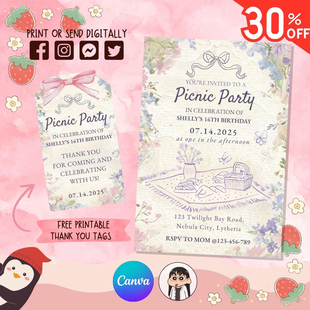 Editable Picnic Party Invitation | Summer Outdoor Celebration Invite ...