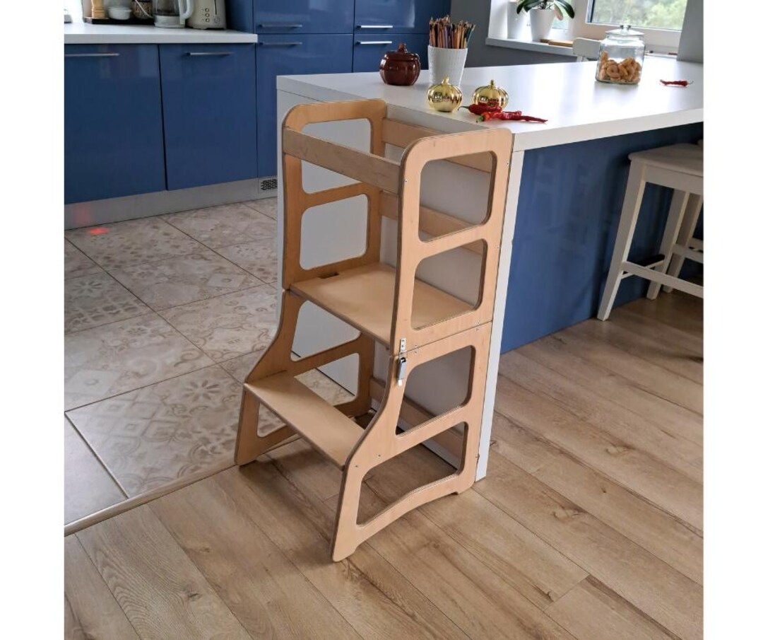 Wooden Montessori Kids Tower With Slide – 4-in-1 Toddler Tower, High ...