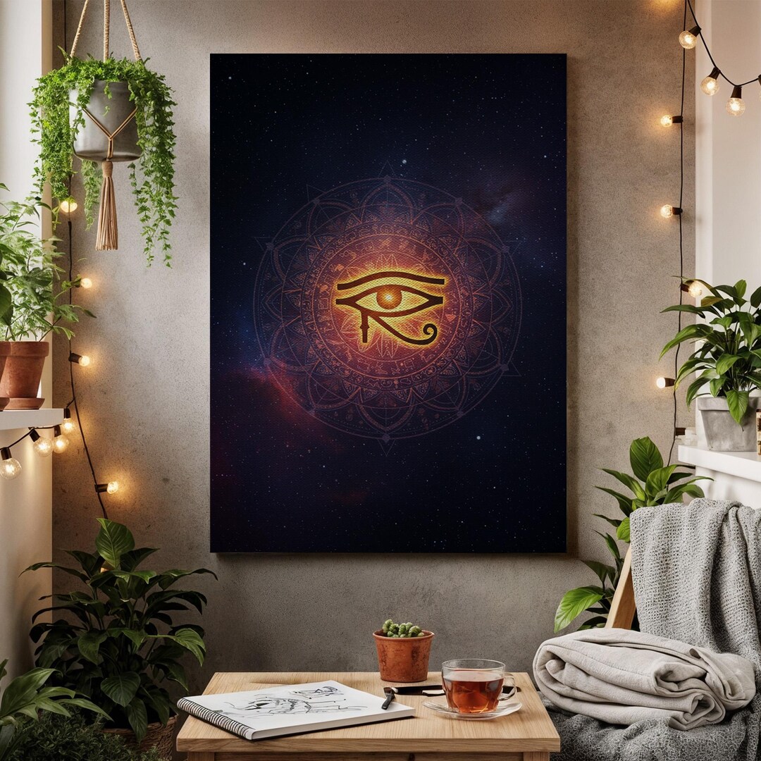 Mystical Eye of Horus Cosmic Wall Art With Golden Sacred Geometry ...