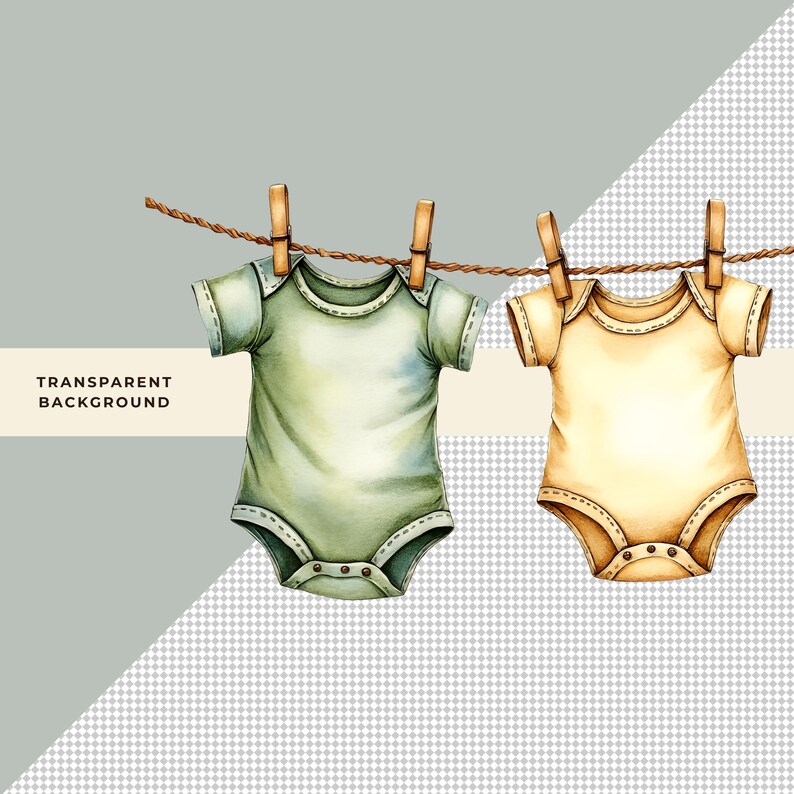 Baby Clothesline Clipart, 5, Baby Shower PNG, Nursery Laundry Digital ...