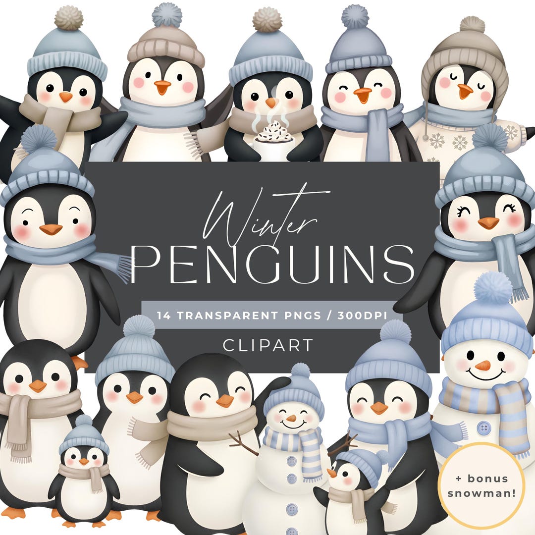 Winter Penguin Clipart Set, Pastel Christmas Pngs (digital Download - Etsy
