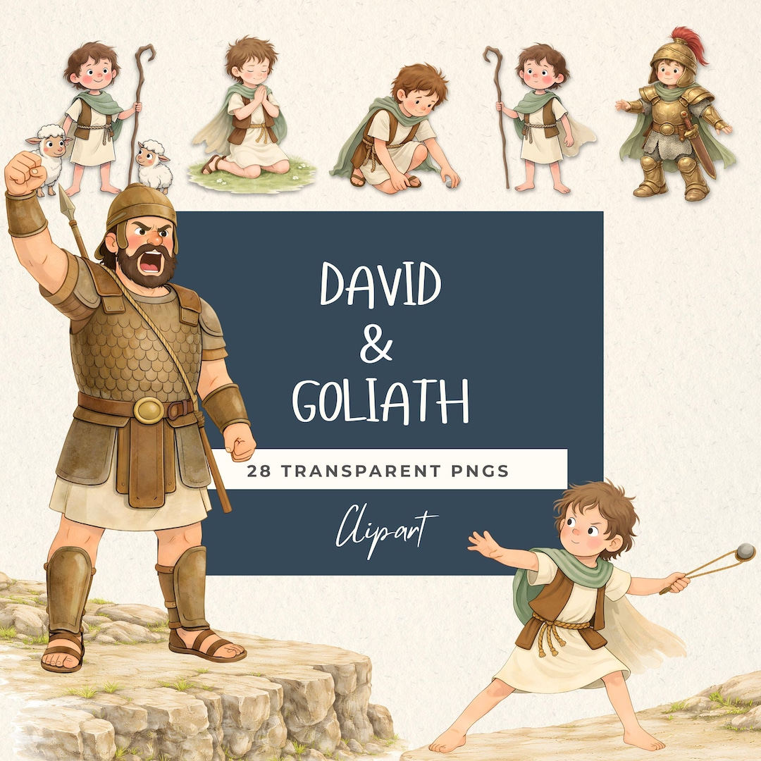 David & Goliath Clipart, Christian Bible Storytelling Illustration Set ...