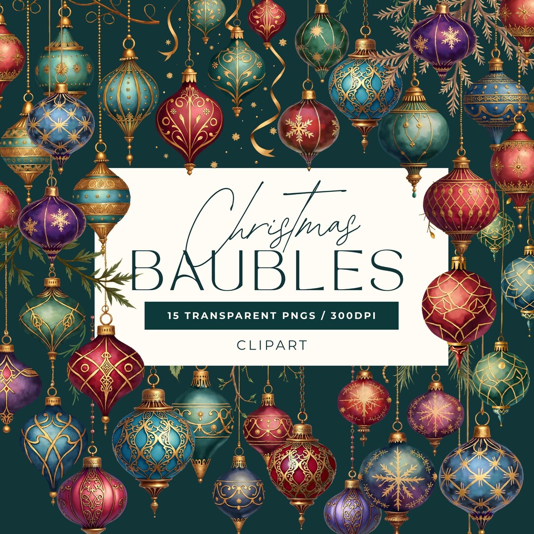 Jewel Tone Christmas Baubles Clip Art, Vintage Ornaments Clipart ...