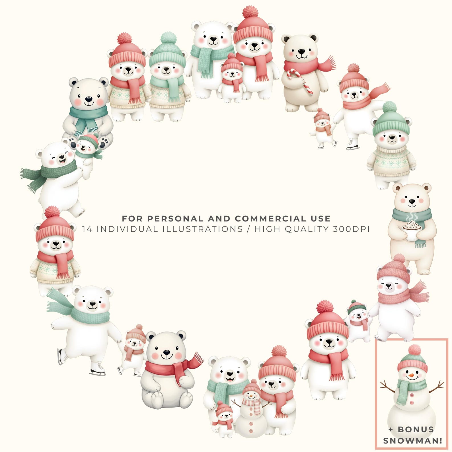 Winter Polar Bear Clipart, Cute Bear Pngs With Scarves & Hats, Winter ...