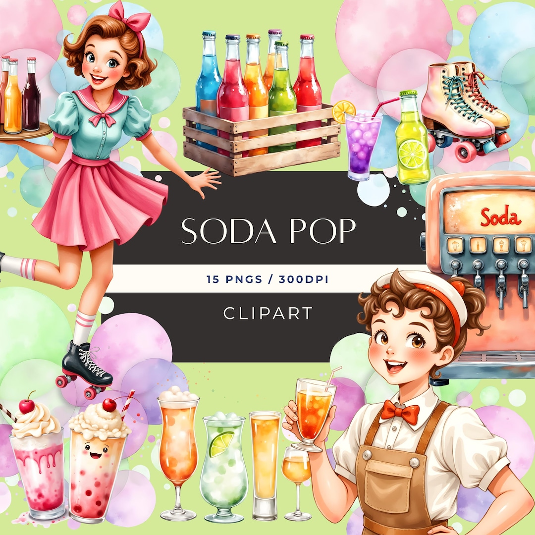 Vintage Soda Pop Clipart, Retro Soft Drink Bottle Art PNG, Cute ...