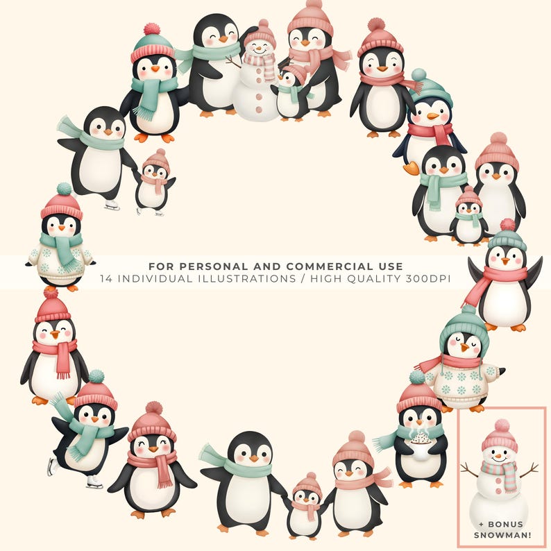 Winter Penguins Clipart, Cute Penguin Pngs With Scarves & Hats, Winter ...