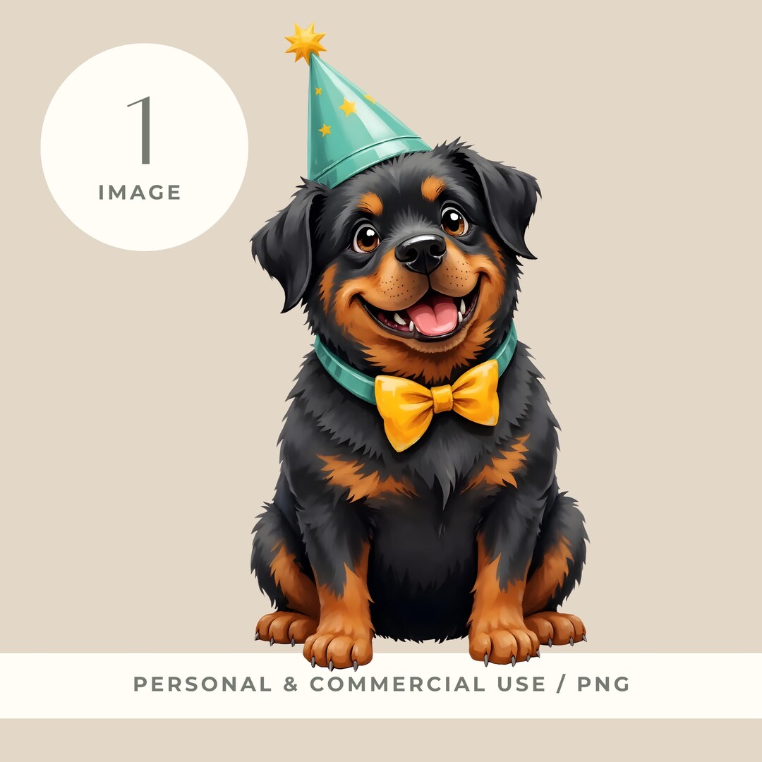 Rottweiler Clipart Birthday Dog, Cute Rotti Puppy PNG, Black Dog in ...