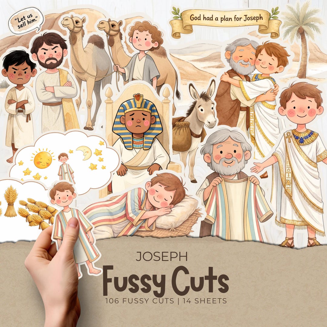 Joseph & His Coat of Many Colors Fussy Cuts Printable, Joseph Bible ...