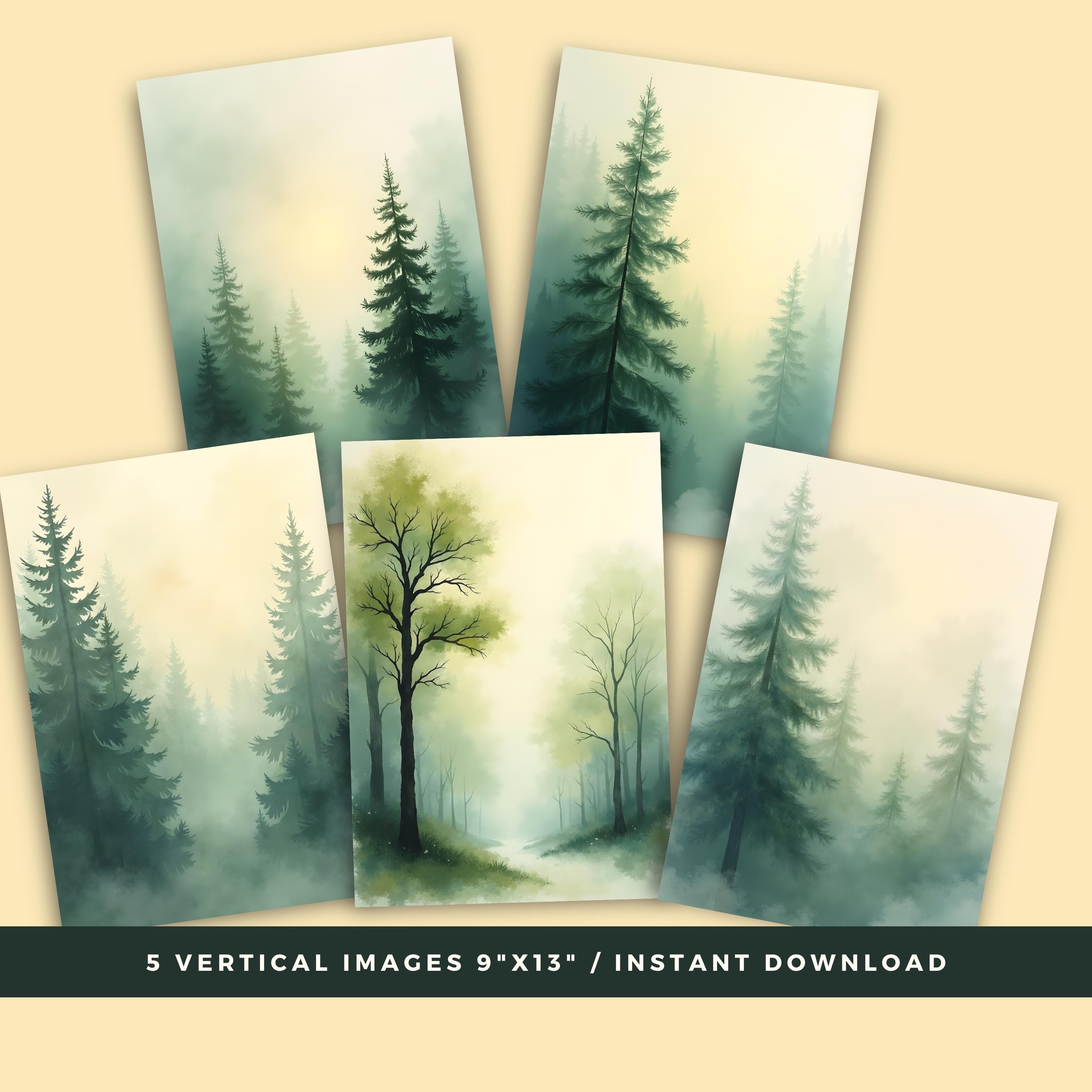 Misty Forest Digital Paper, Mountain Landscape Backgrounds, Pine Tree ...