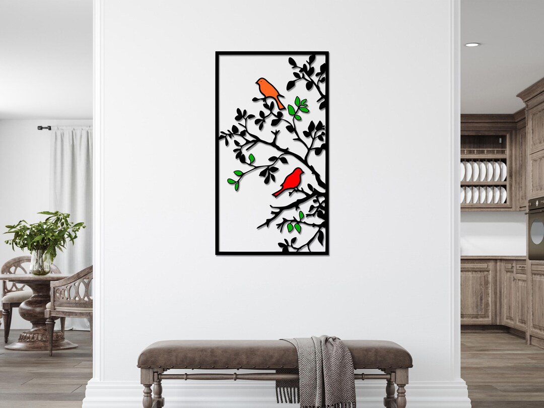 Acrylic Birds on Tree Branch Wall Art – Color Plexiglass & Metal Nature ...