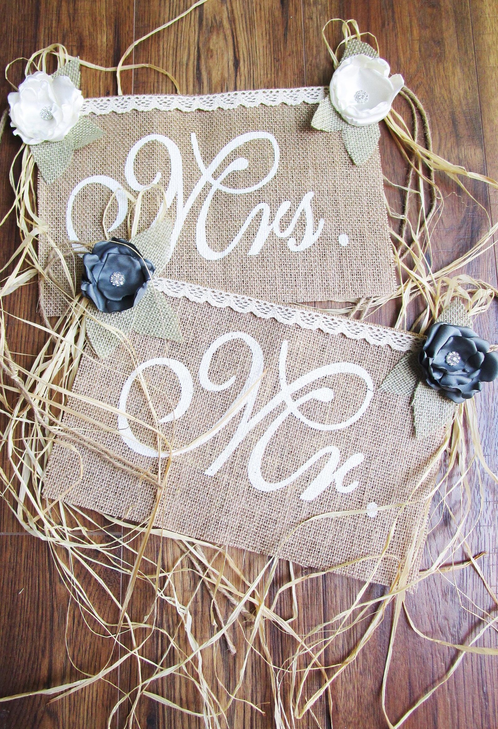 Chair Back Signs I Mr and Mrs Chair Signs | Rustic Wedding Decor ...