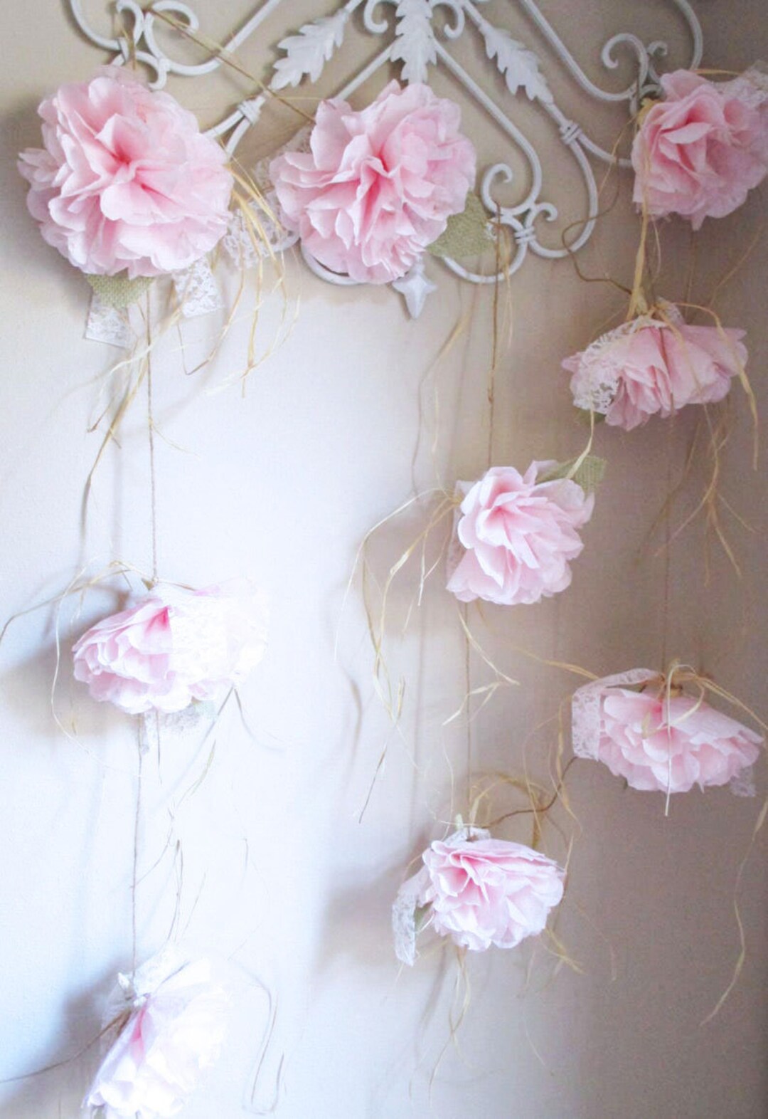 Hanging Pink Flower Garland, Backdrop, Rustic Wedding Decor, Wall ...