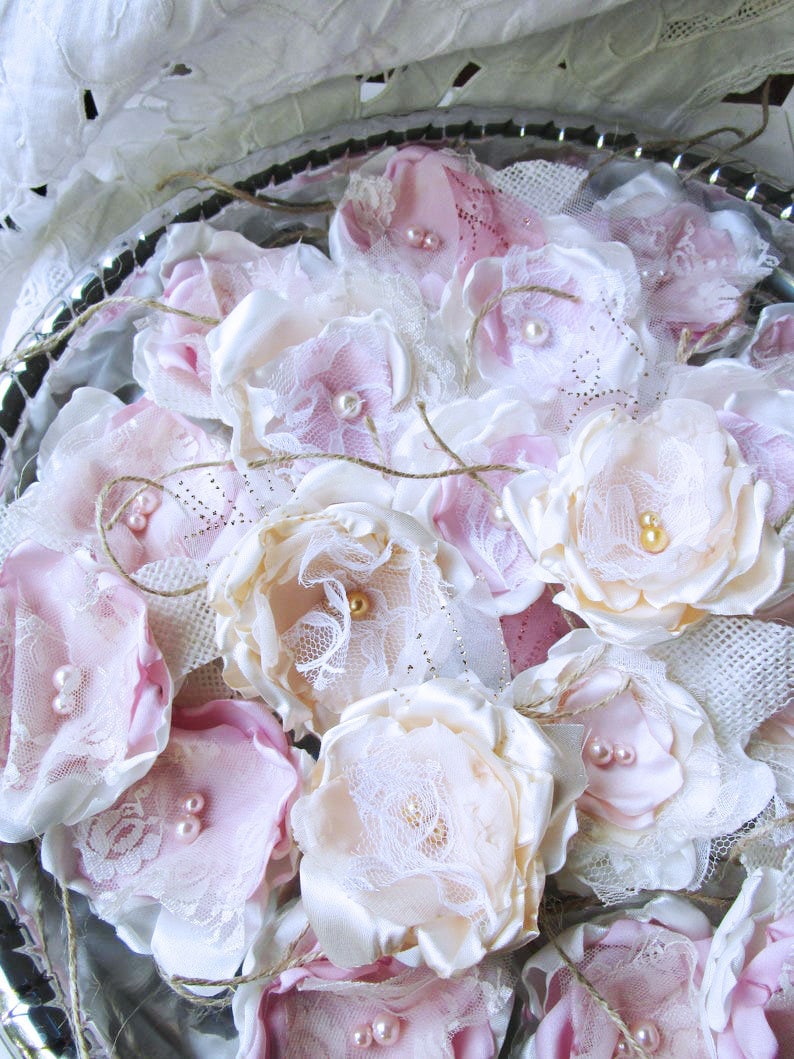 Small Fabric Flowers in Blush Ivory Cream Rustic Set of 3 | Etsy