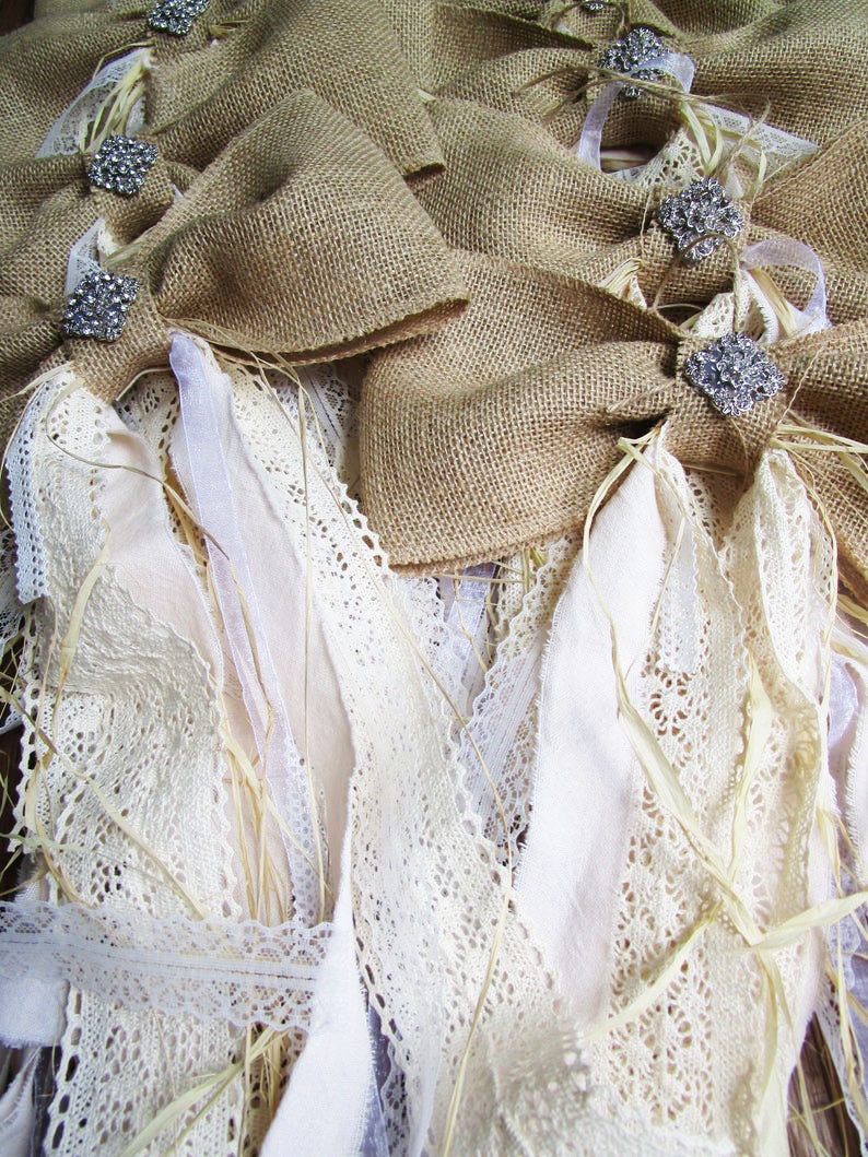 Burlap Bows With Lace, Rustic Wedding Decorations, Aisle Chairs Large ...