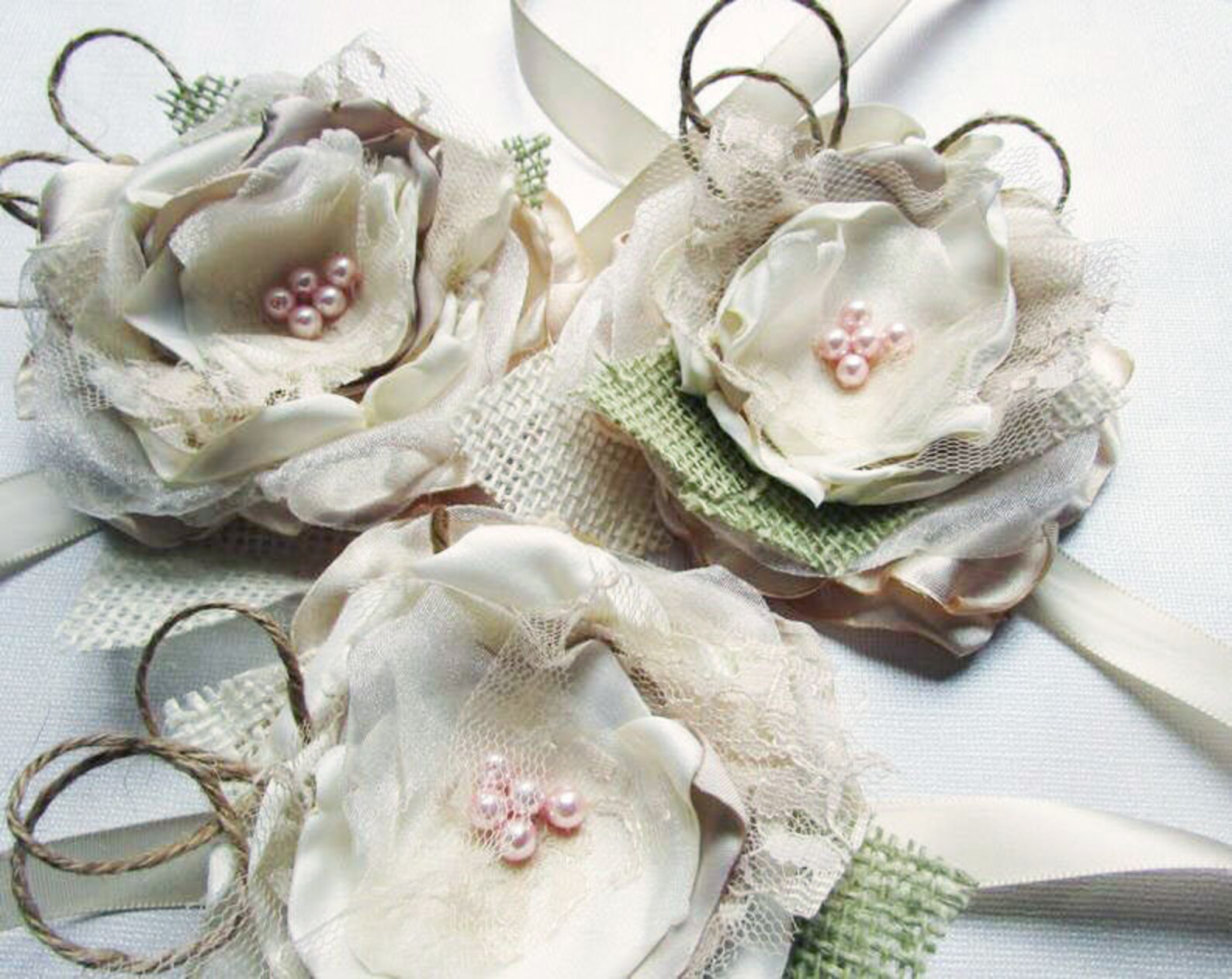 Rustic Corsages Burlap Bridesmaids Corsages in Champagne and | Etsy