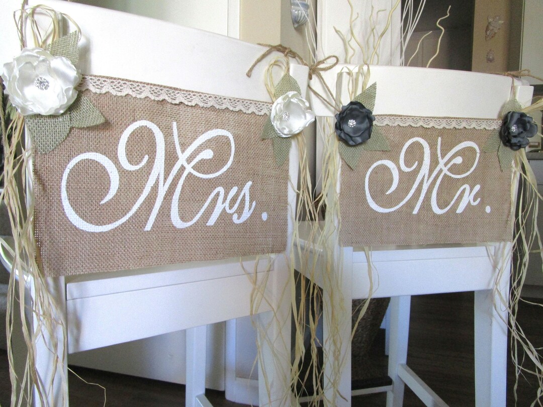Chair Back Signs I Mr and Mrs Chair Signs | Rustic Wedding Decor ...