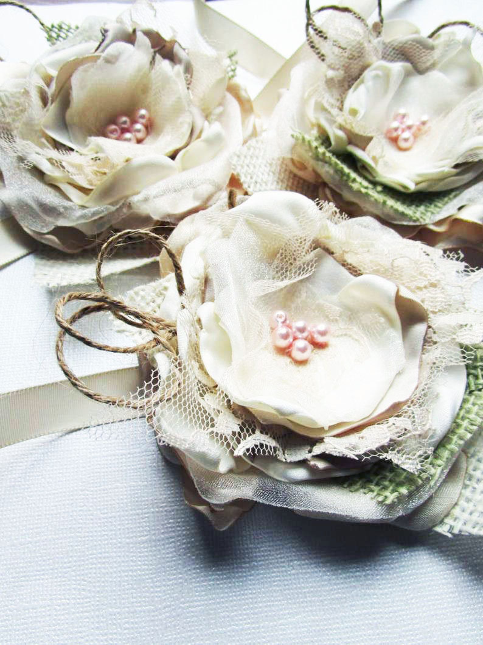 Rustic Corsages Burlap Bridesmaids Corsages in Champagne and | Etsy