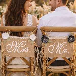 Chair Back Signs I Mr and Mrs Chair Signs | Rustic Wedding Decor ...
