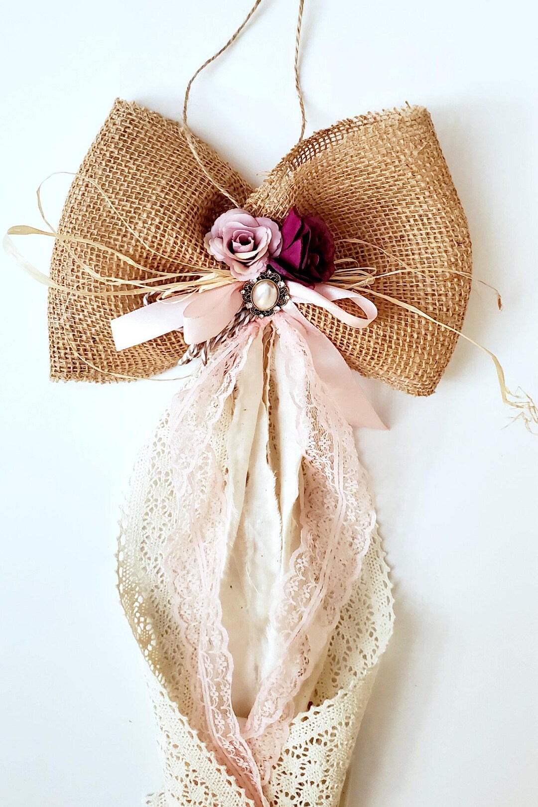 Vintage French Bow Decor, Rustic Wedding Decor, Burlap Bows for Pew ...