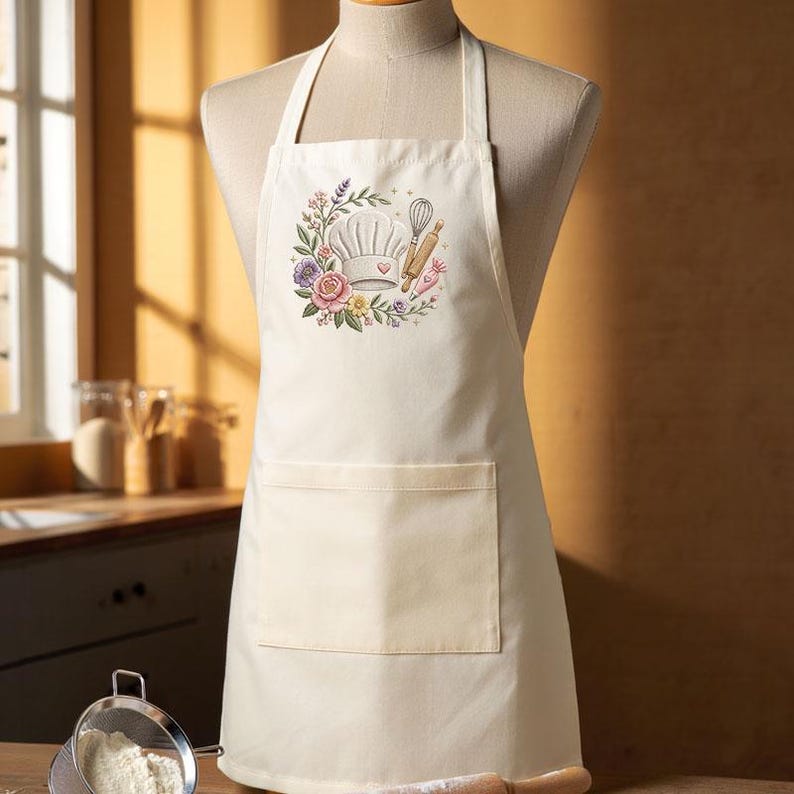 Baking Embroidery Design, Chef Hat With Flowers, Cute Baking Tools ...