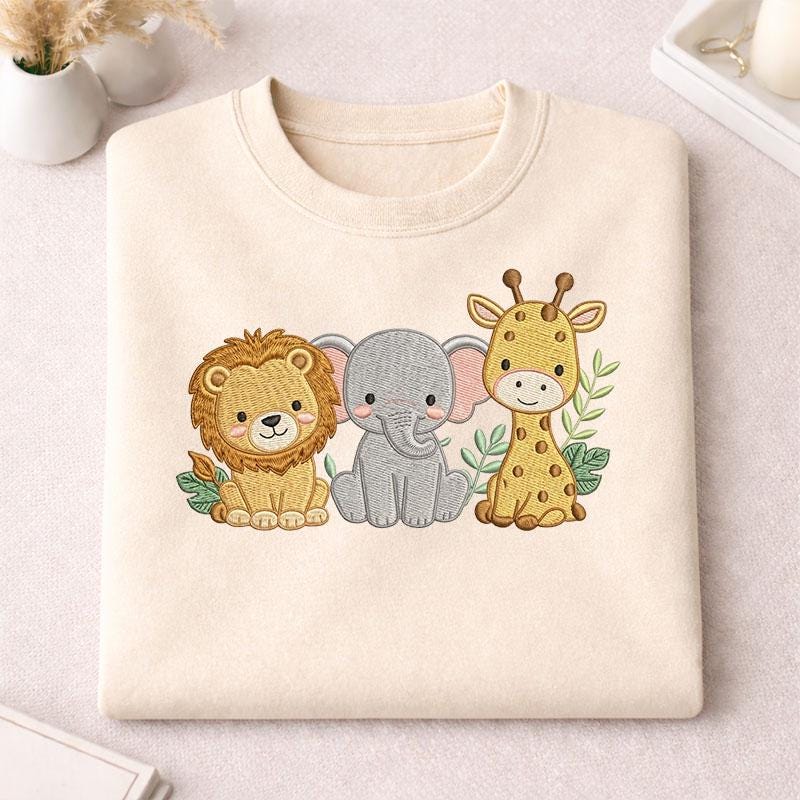 Cute Safari Animals Embroidery Design, Lion Elephant Giraffe Machine ...