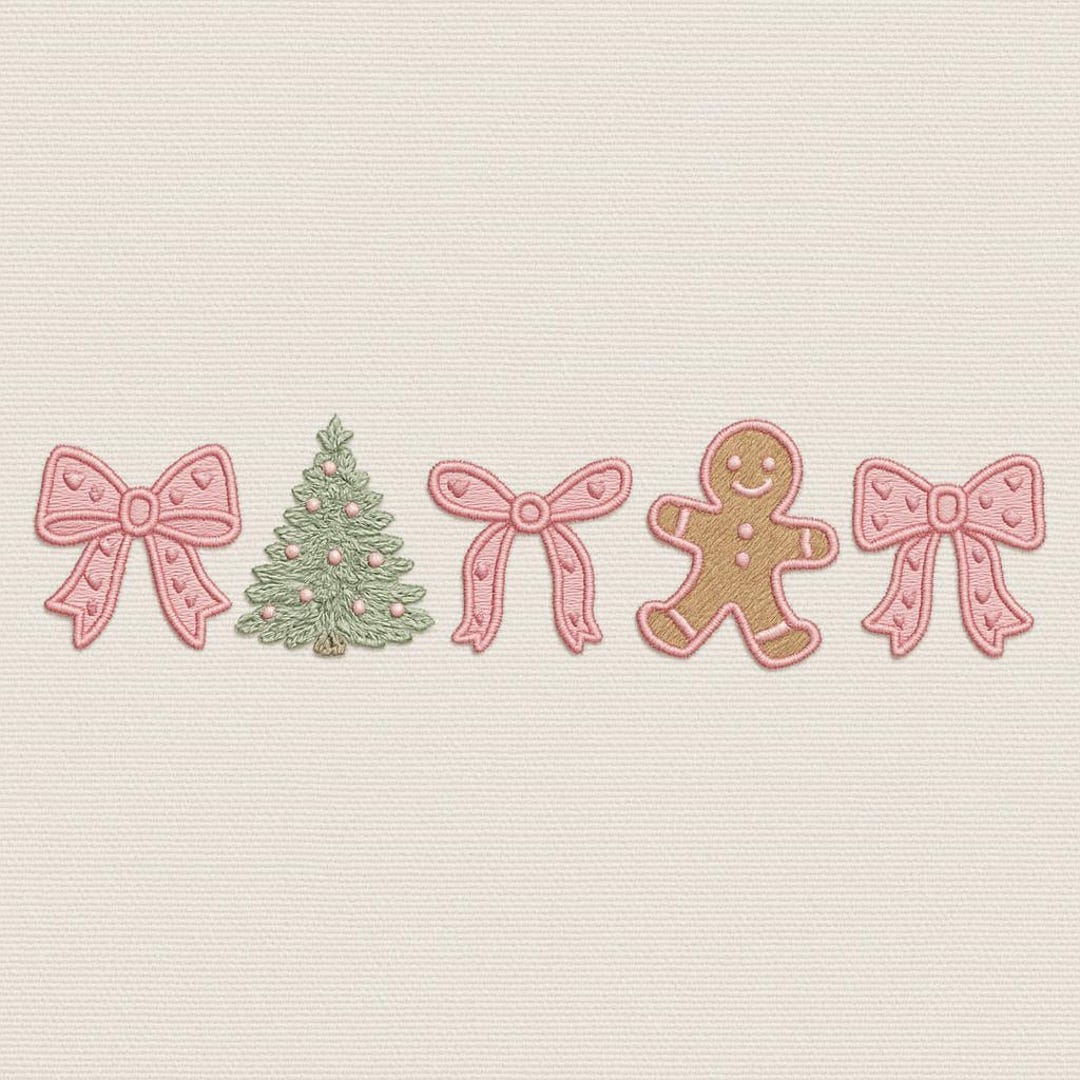 Christmas Tree Coquette Bow Gingerbread Embroidery Design, Gingerbread ...