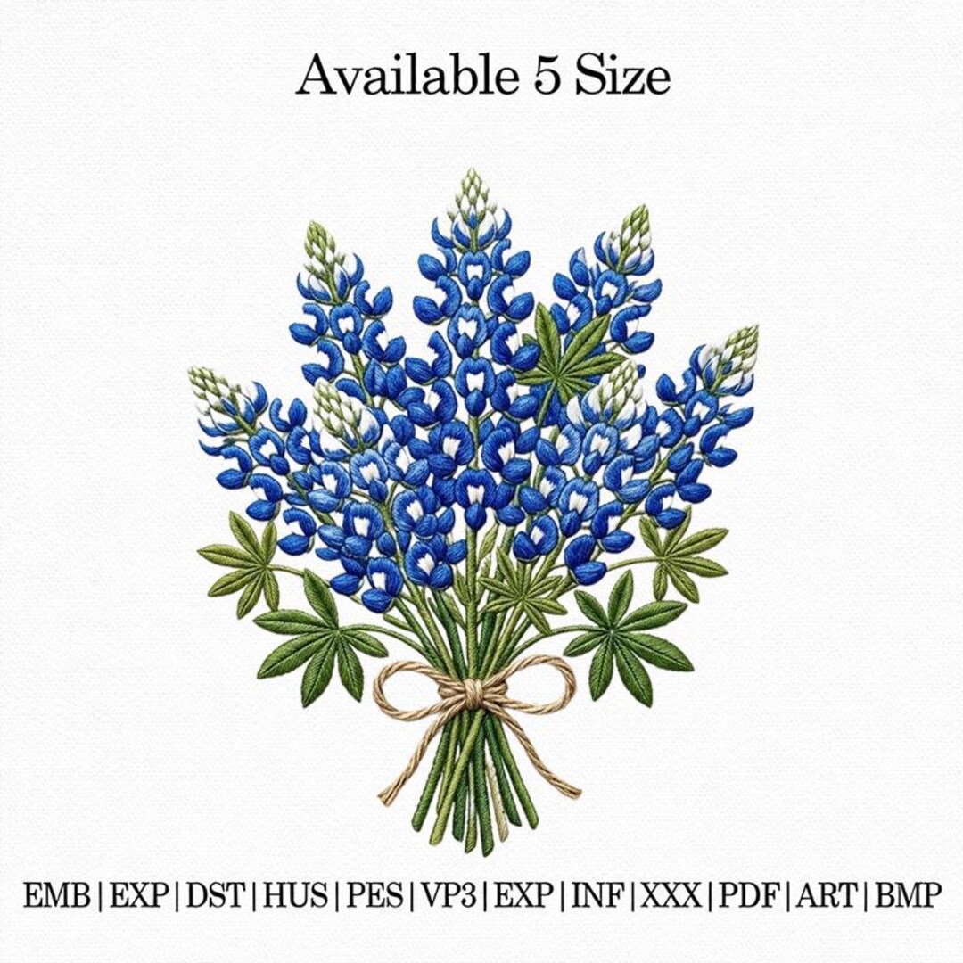 Bluebonnet Flower Bouquet Embroidery Design, Texas Bluebonnet Floral ...